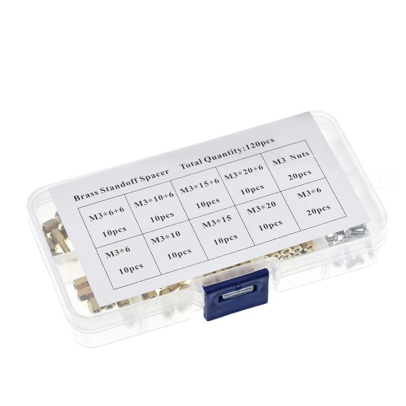 120Pcs M3 Brass Standoff Spacer PCB Board Hex Screws Nut Assortment Kit ...