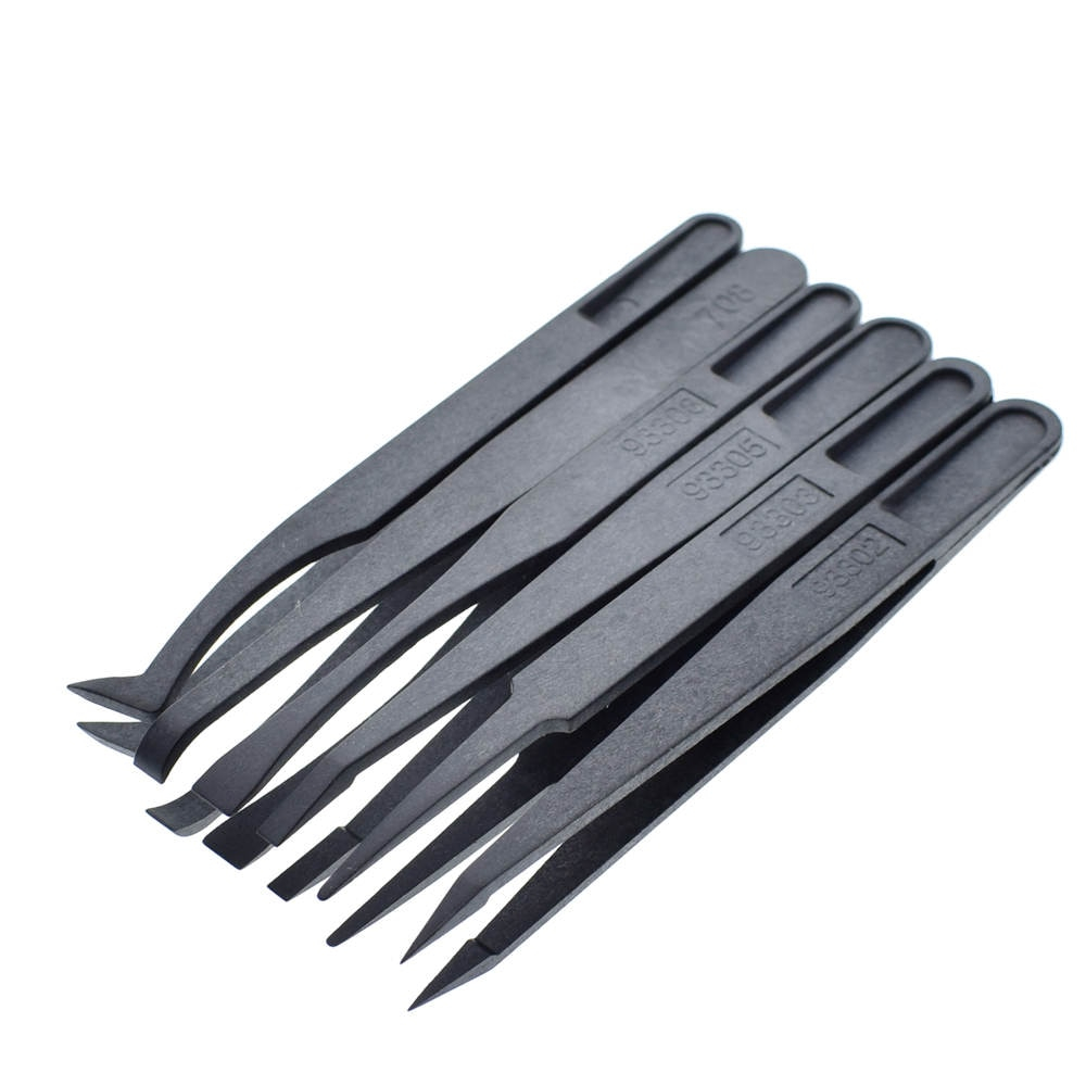 6pcs Anti-static Electronic Tweezers Kit ESD Plastic Forceps PCB Repair ...